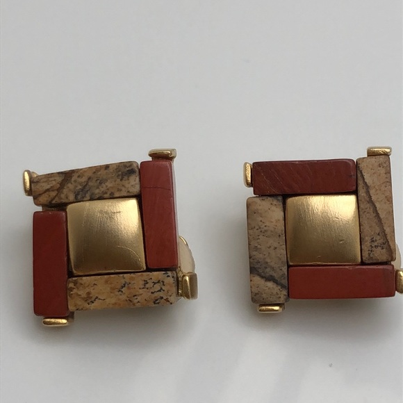 Tanner | Jewelry | Tanner Square Earrings Stone Rectangle Clip On Earrings Burnt Orange Stone ...